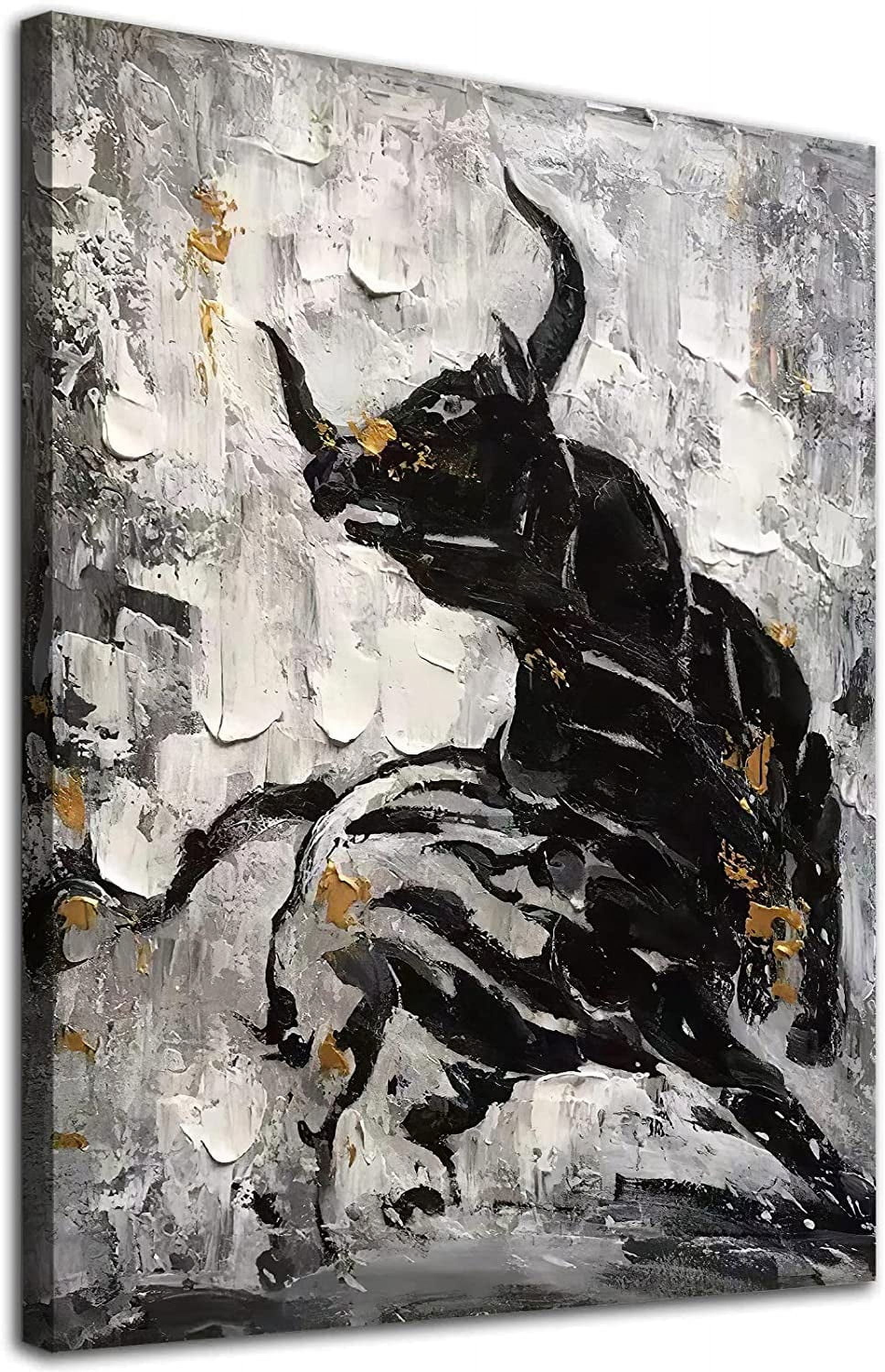 AABERIC Bull Cow Canvas Wall Art Abstract Cow Painting for Bathroom ...