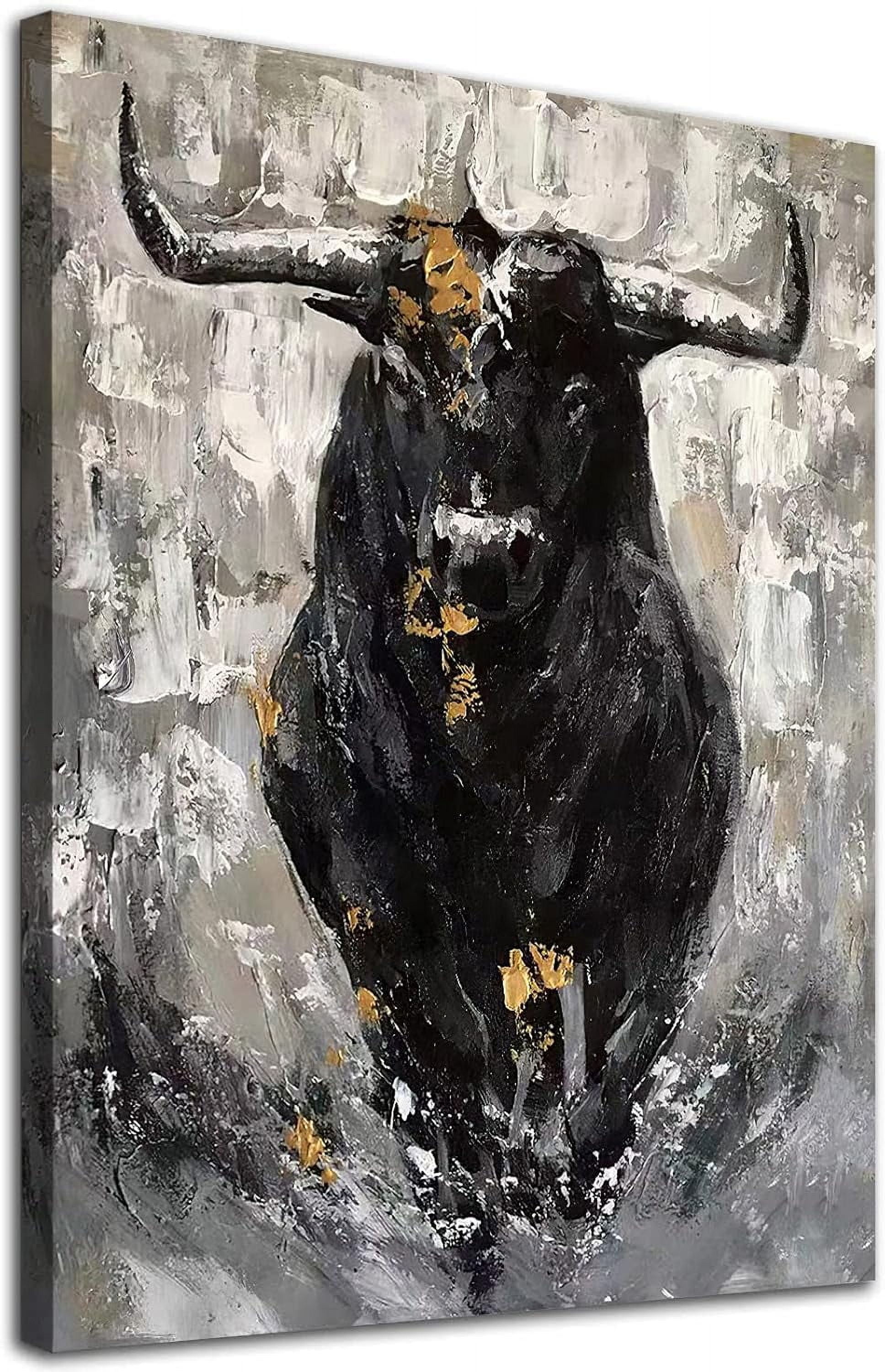 AABERIC Bull Cow Canvas Wall Art Abstract Painting for Bathroom Texas ...