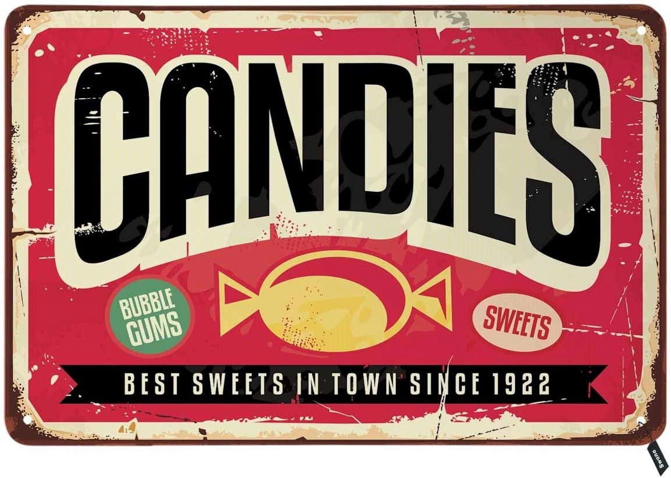 AABERIC Candies Tin Signs,Sweet Bubble Gums on Red Background Vintage ...