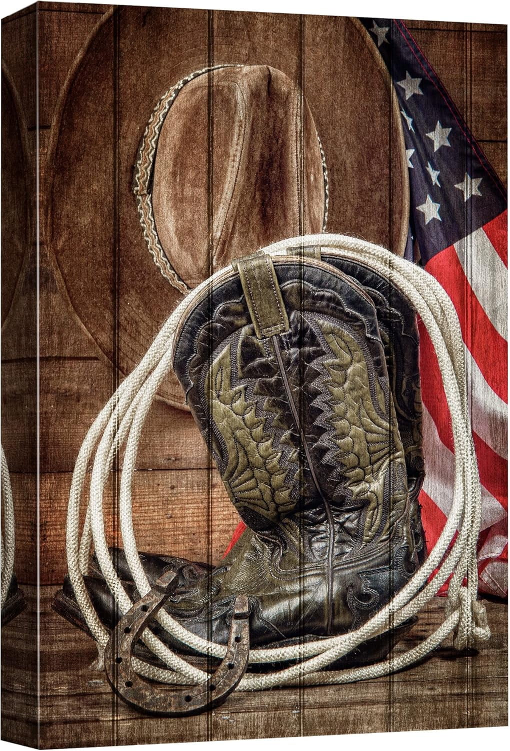 AABERIC Canvas Print Wall Art Horse Portrait on Distressed Wood Panels ...