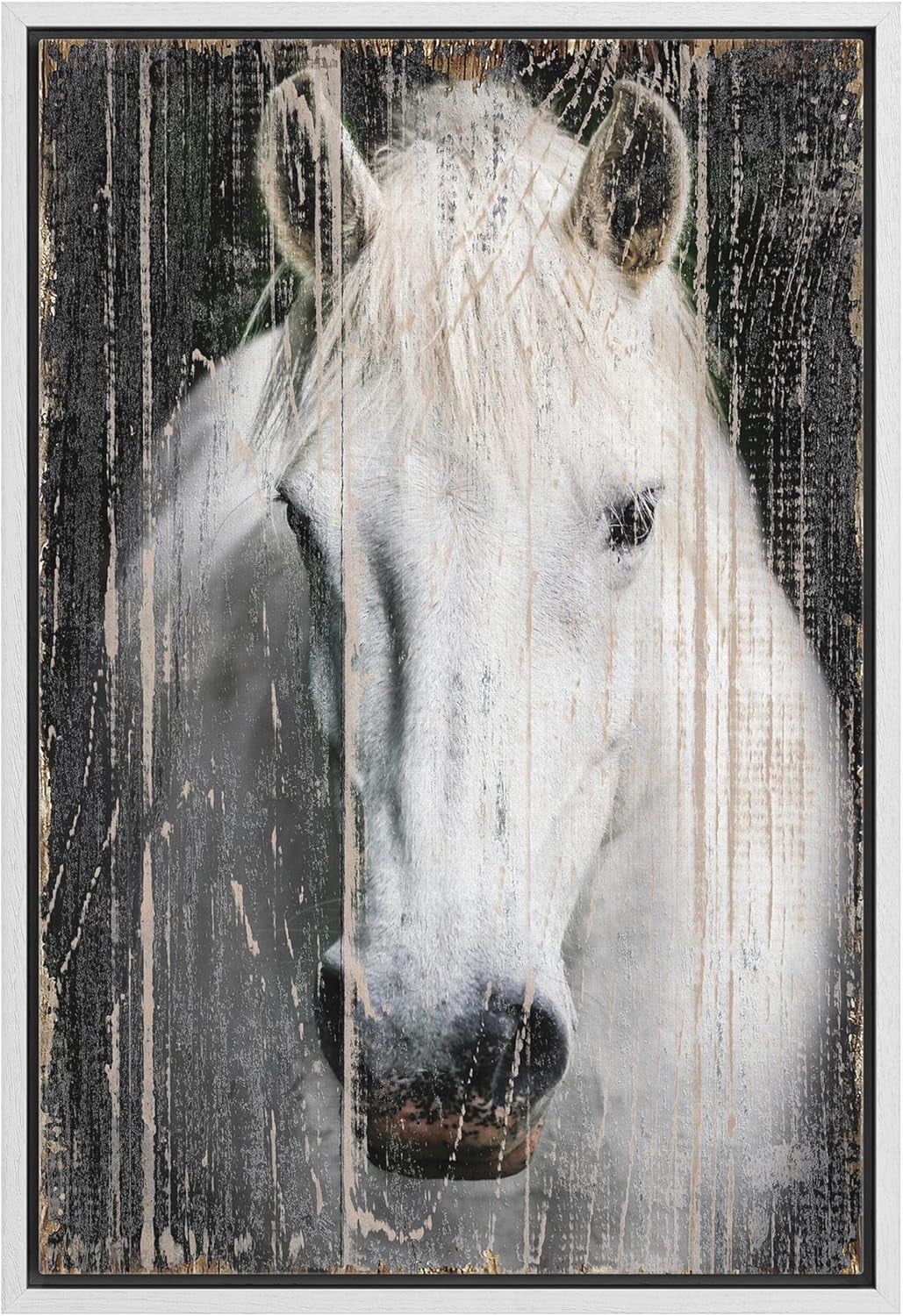 AABERIC Canvas Print Wall Art Horse Portrait on Distressed Wood Panels ...