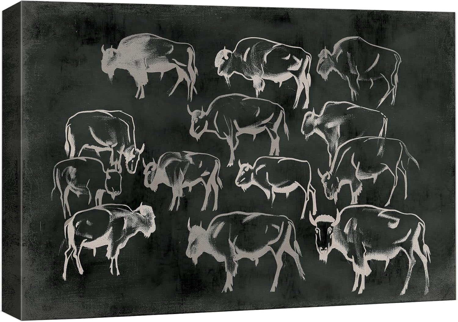 AABERIC Canvas Print Wall Art Howling Wolf on Grunge Black Background ...