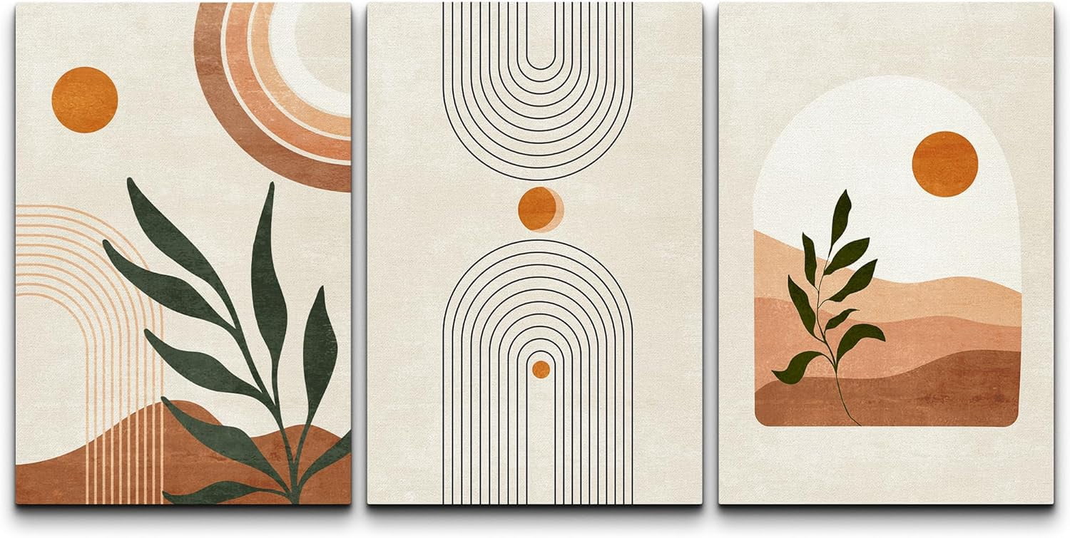AABERIC Canvas Canvas Print Wall Art Set Boho Mid-Century Geometric ...