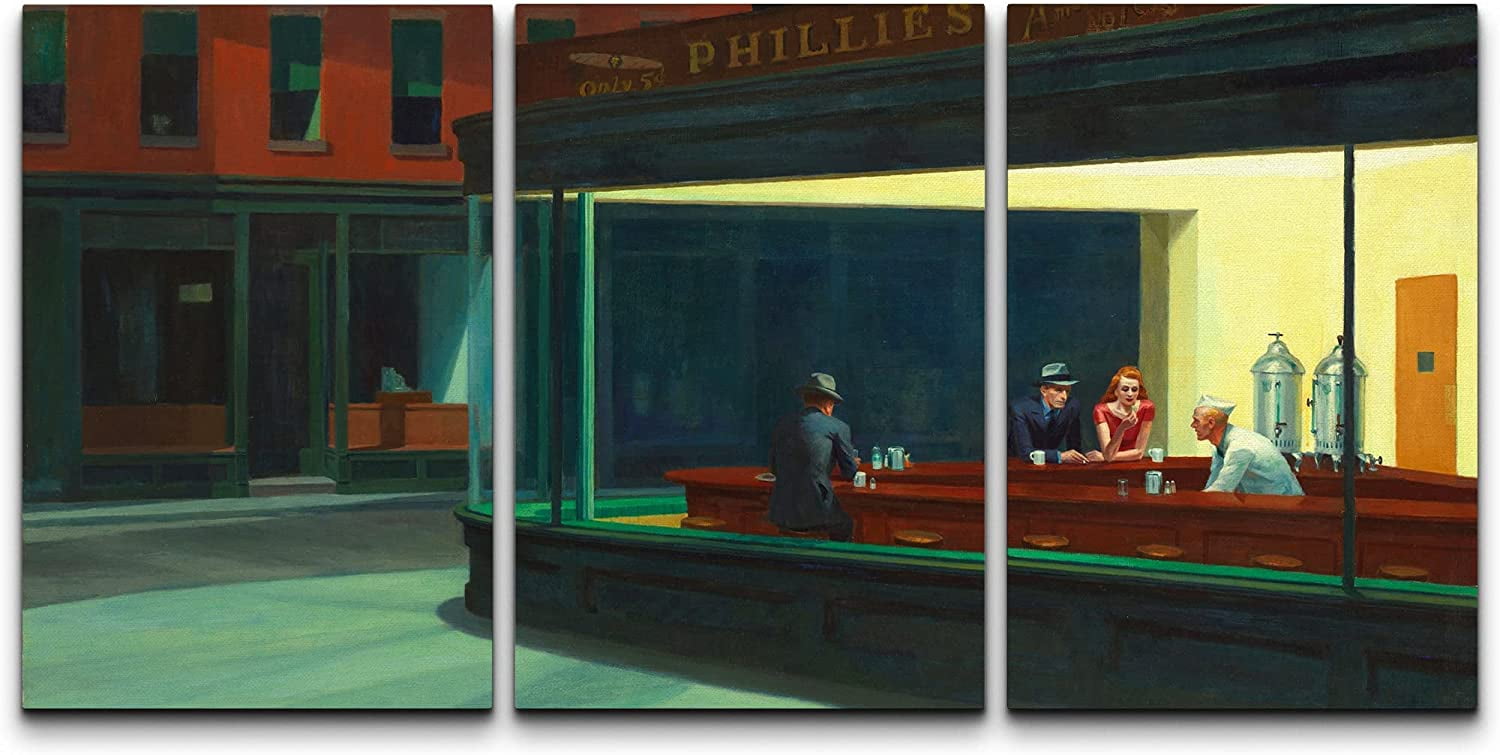 AABERIC Canvas Print Wall Art Set Nighthawks by Edward Hopper Cultural ...