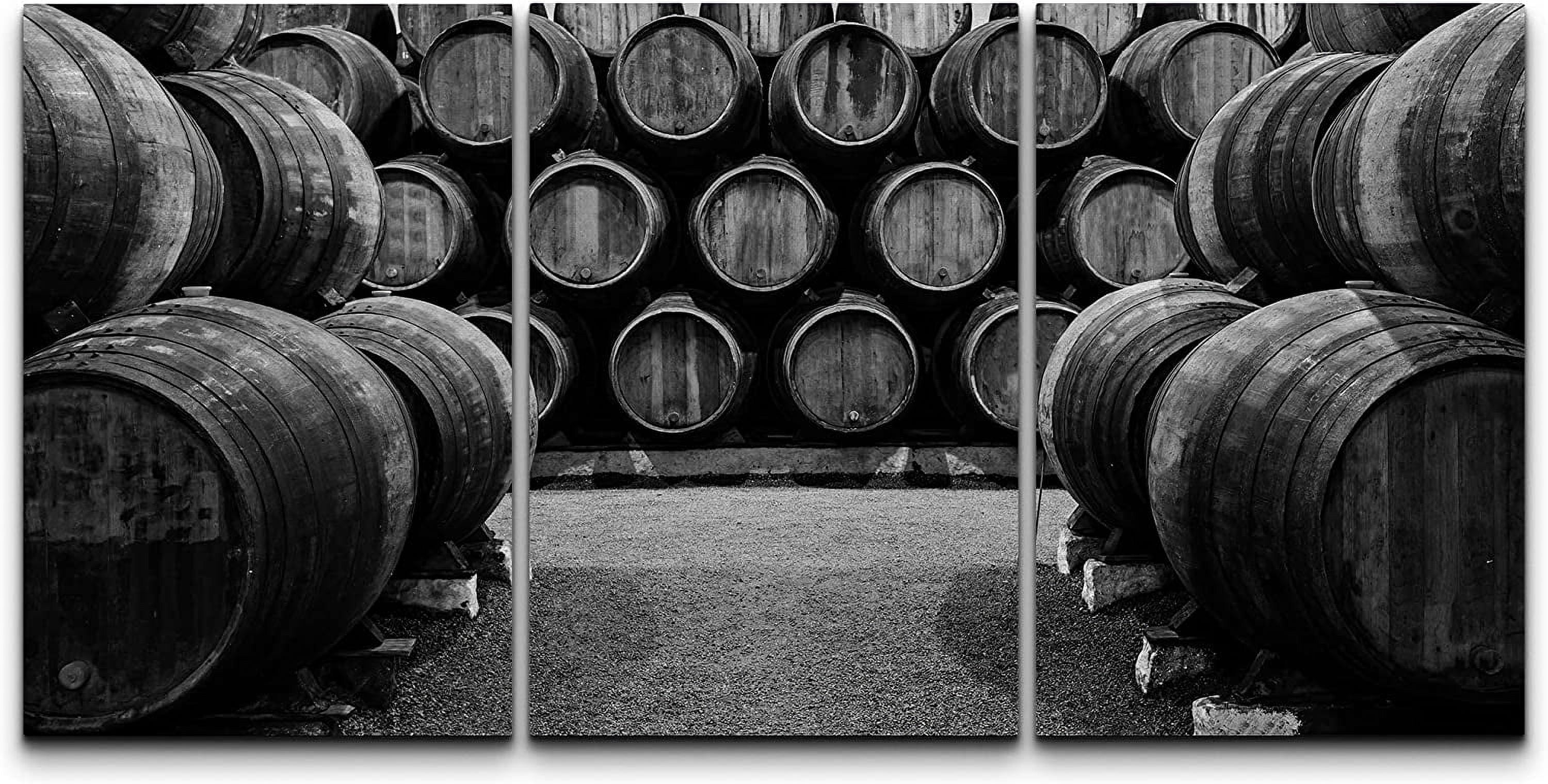 AABERIC Canvas Print Wall Art Set Retro Duotone Gray Oak Wine Barrels ...