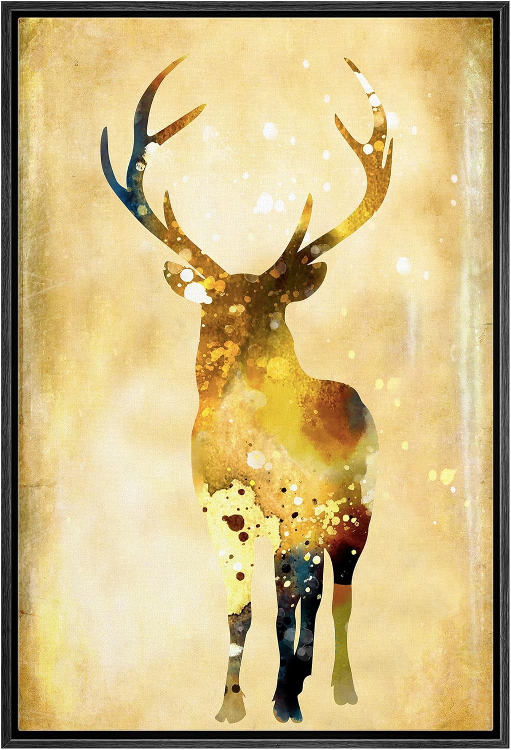 AABERIC Canvas Print Wall Art Watercolor&Glitter Effect Elk Silhouette ...