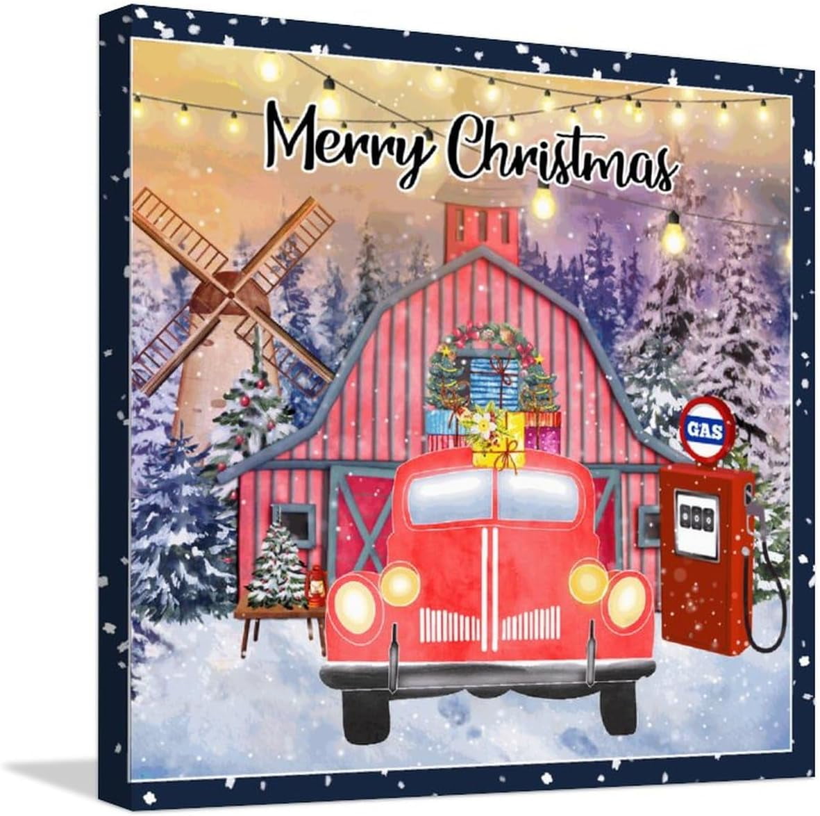 AABERIC Canvas Prints Christmas Gas Station Rustic Wall Art Canvas ...