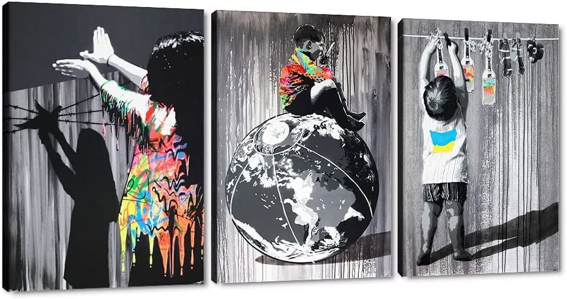 AABERIC Canvas Wall Art Banksy Graffiti Pictures 3 Panels Abstract ...