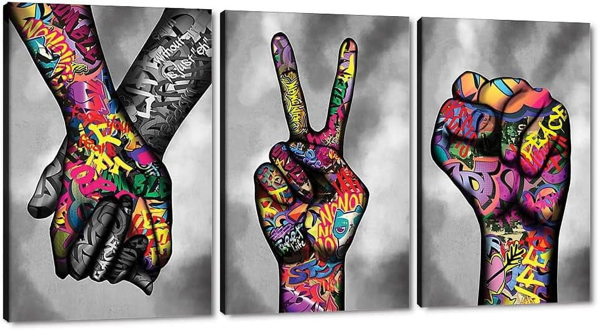 AABERIC Canvas Wall Art Graffiti Pictures Lover Hands Painting Modern ...