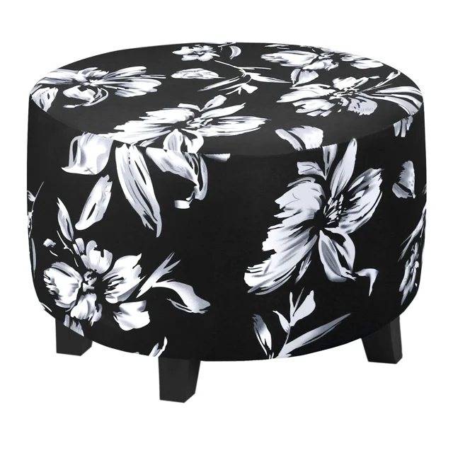 Stretchable Round Ottoman Slipcover, Machine Washable Footstool ...