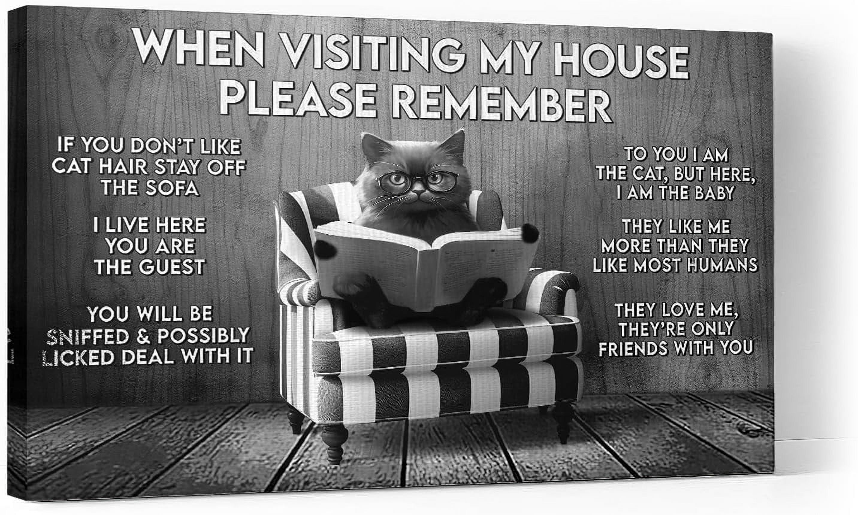 AABERIC Cat House Canvas Wall Art Black And White Animal Wall Decor ...