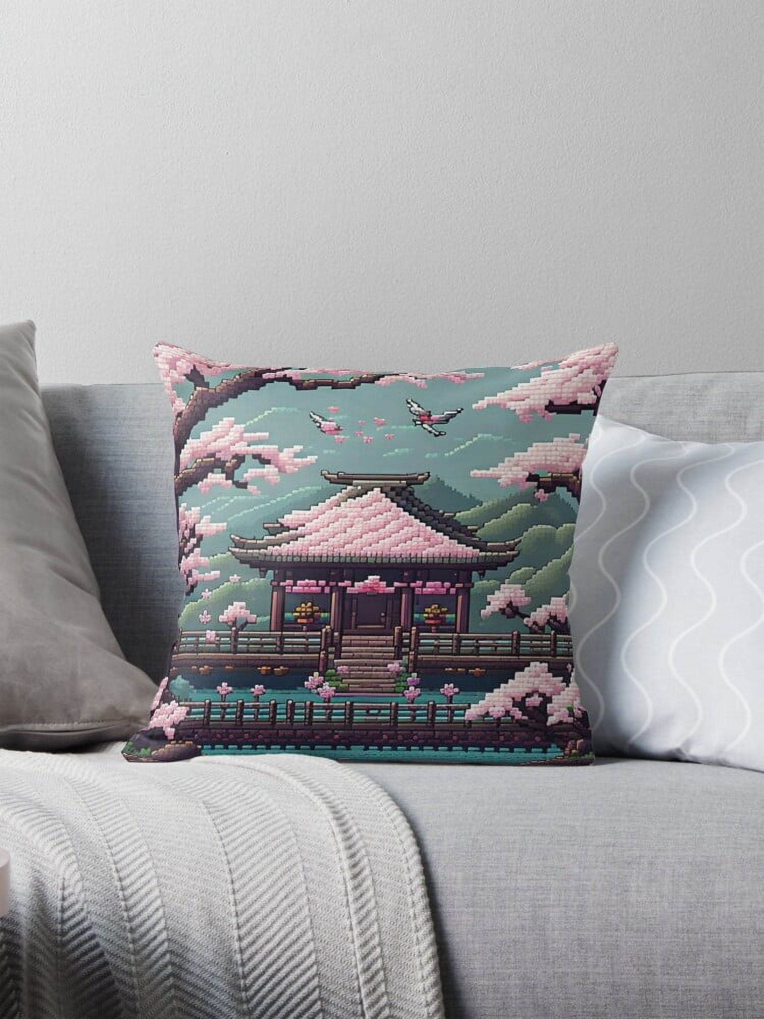 AABERIC Cherry Blossom Japanese Pixel Art Throw Pillow Covers Cases ...