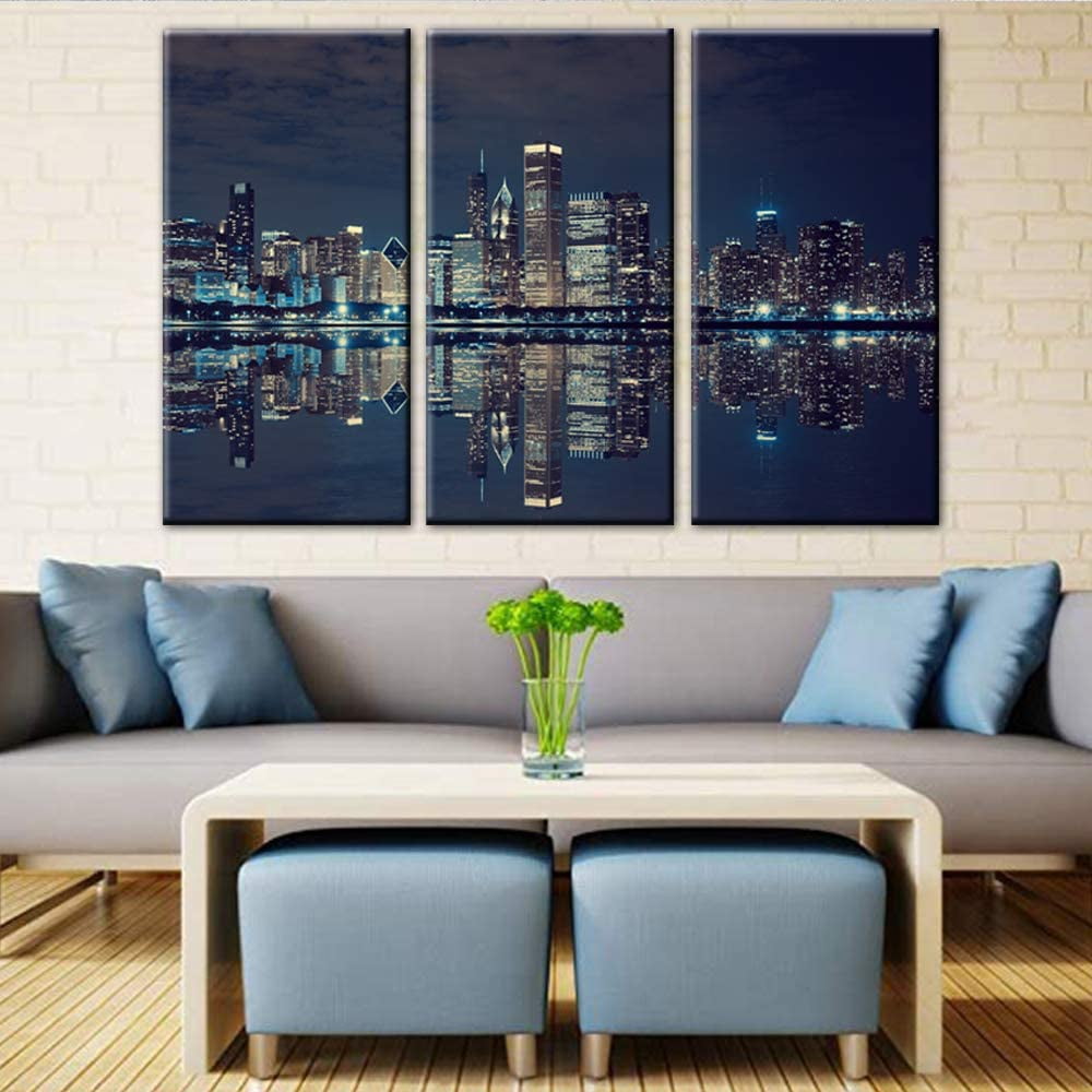 AABERIC Chicago Downtown at Night Picture Canvas Print - Modern City ...