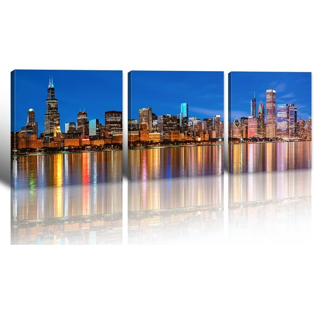 AABERIC Chicago Skyline Wall Art - American Chicago City Wall Decor 3 ...