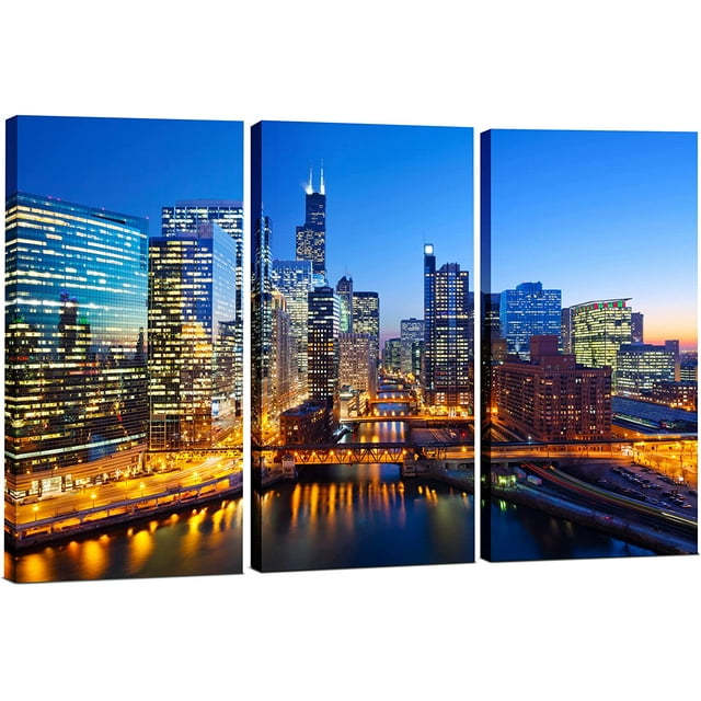 AABERIC Chicago Wall Art Decor - Chicago Skyline Canvas Art Picture ...