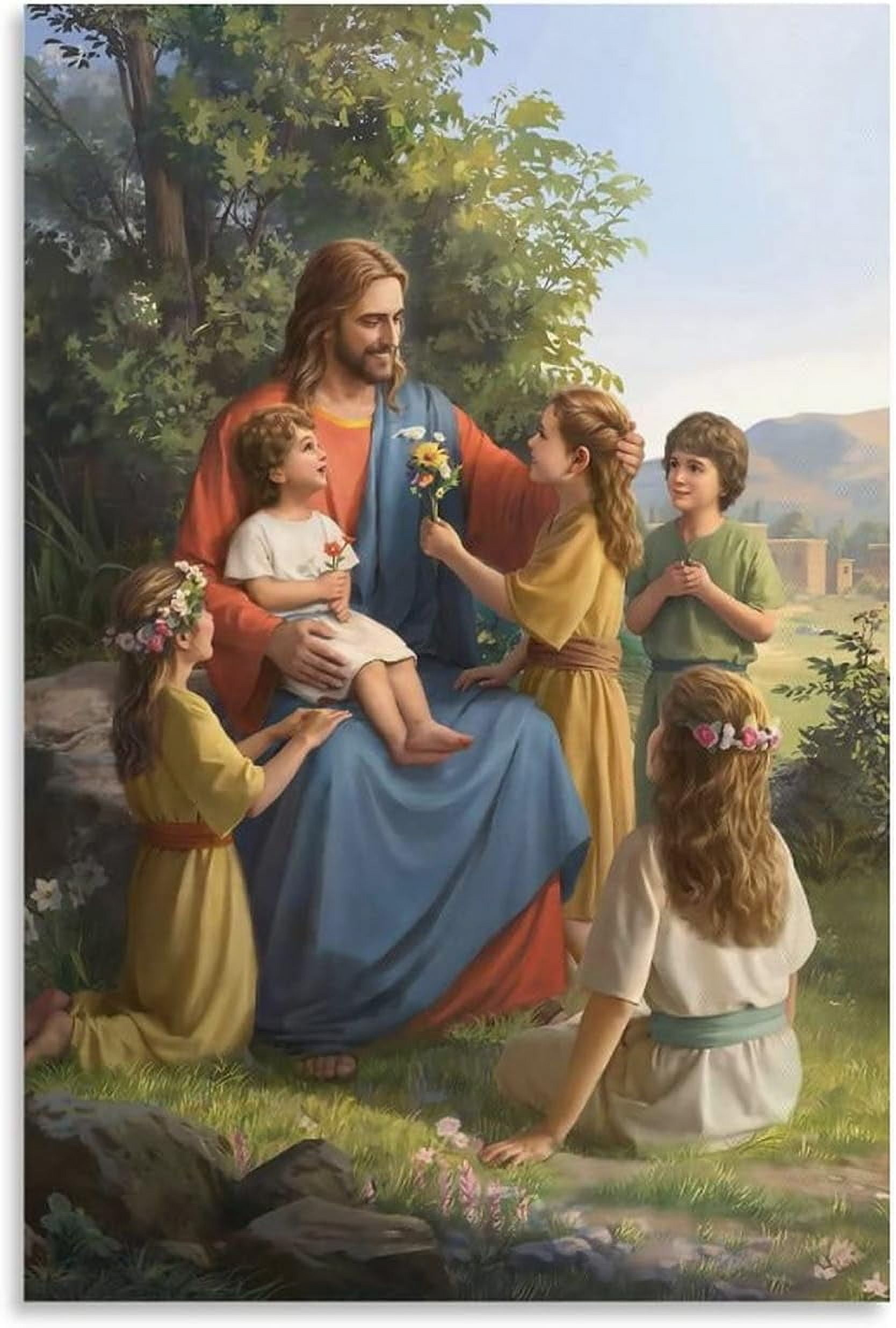 AABERIC Christ Jesus - Jesus And The Children Canvas Art Poster Wall ...