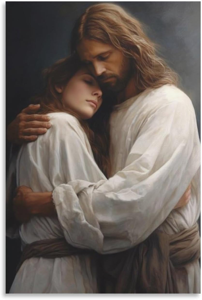 AABERIC Christ Jesus Smile Poster Hugging A Woman Painting Bible ...