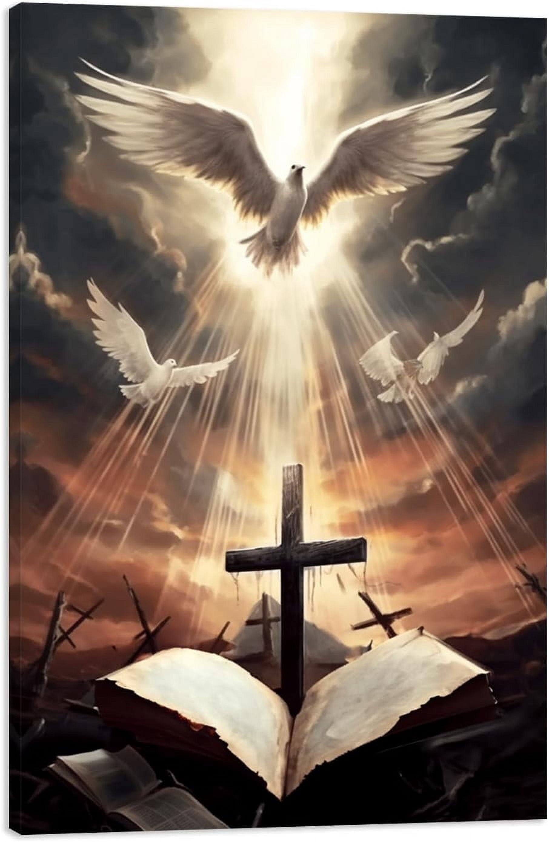 AABERIC Christian Bible Canvas Wall Art, Bird Bible Cross Poster ...