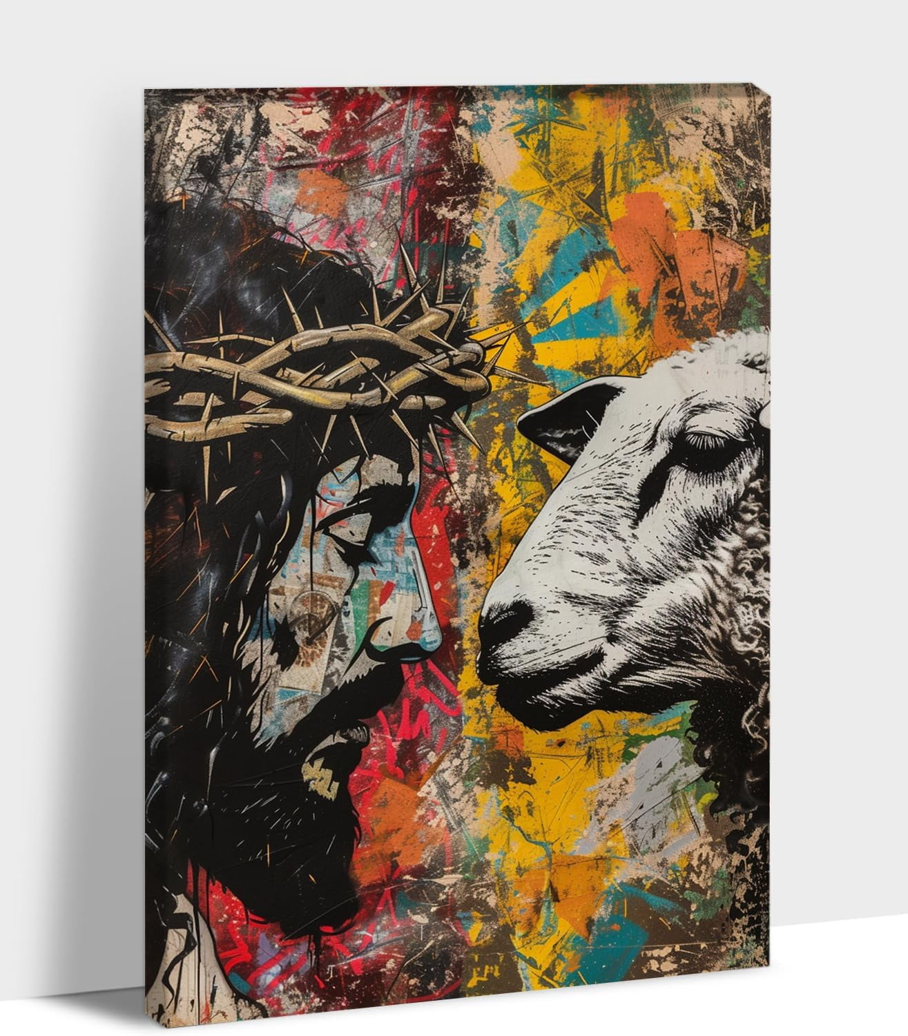 AABERIC Christian Canvas Wall Art, Graffiti Jesus and Lamb Canvas Print ...