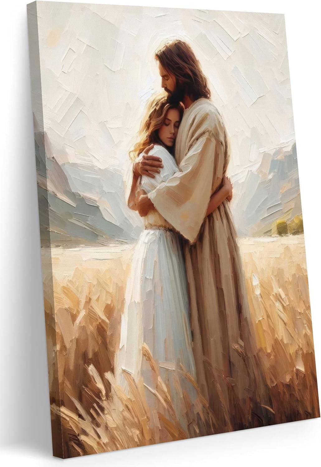 AABERIC Christian Jesus Canvas Wall Art, Embracing Woman Wheat Field ...
