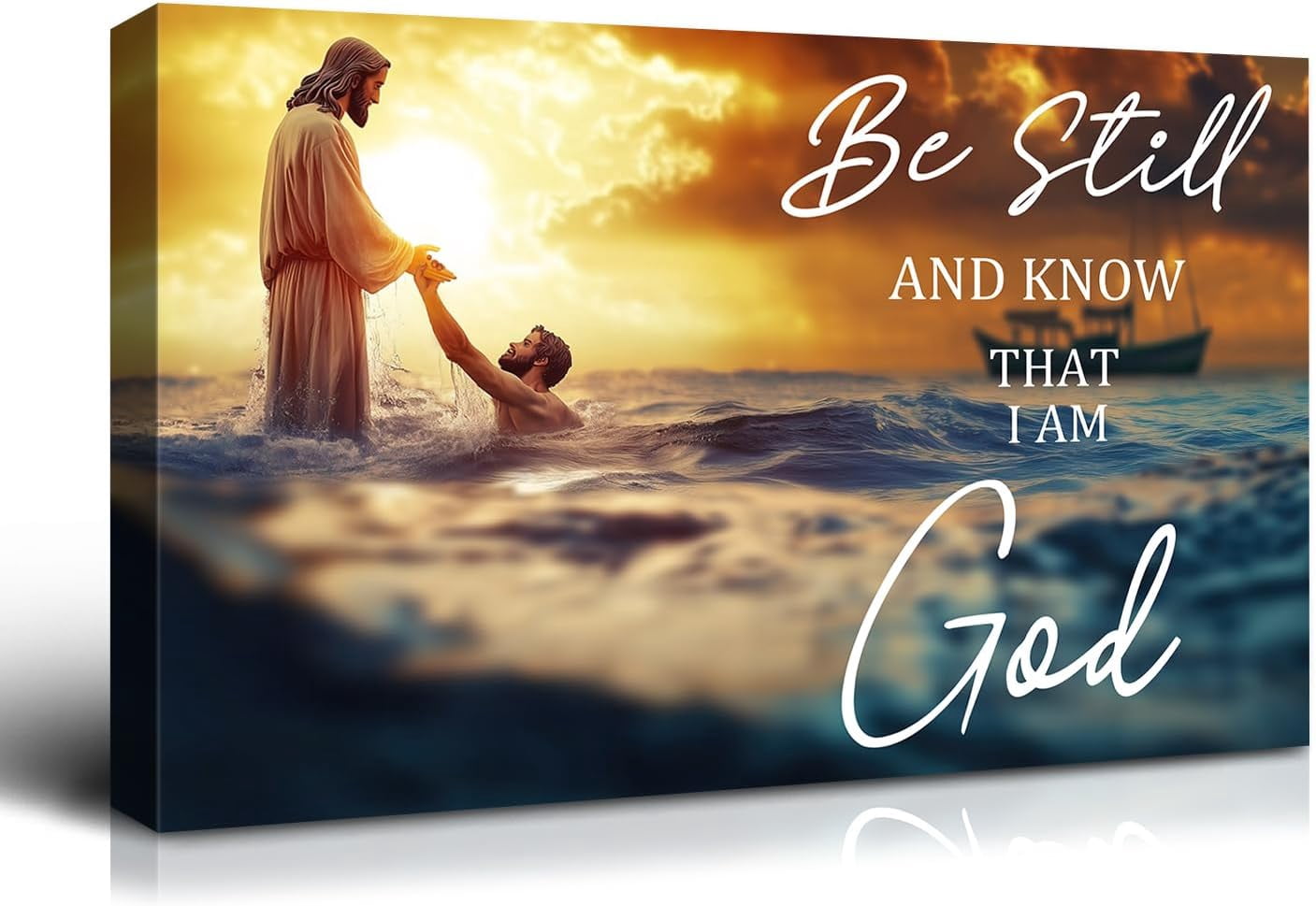 AABERIC Christian Jesus Canvas Wall Art, Jesus Saves Drowning Man ...