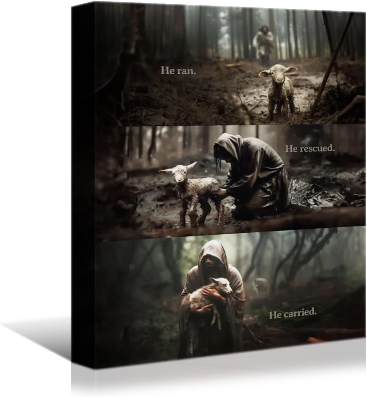 AABERIC Christian Wall Art Jesus Chasing Lost Lamb Canvas Print ...