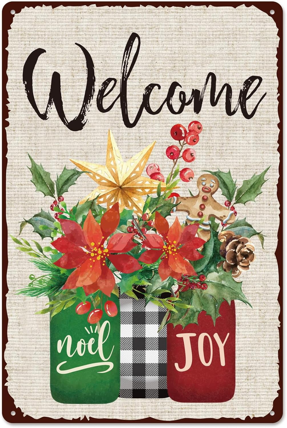 AABERIC Christmas Metal Signs Retro Mason Jar Tin Sign Wall Decor for ...