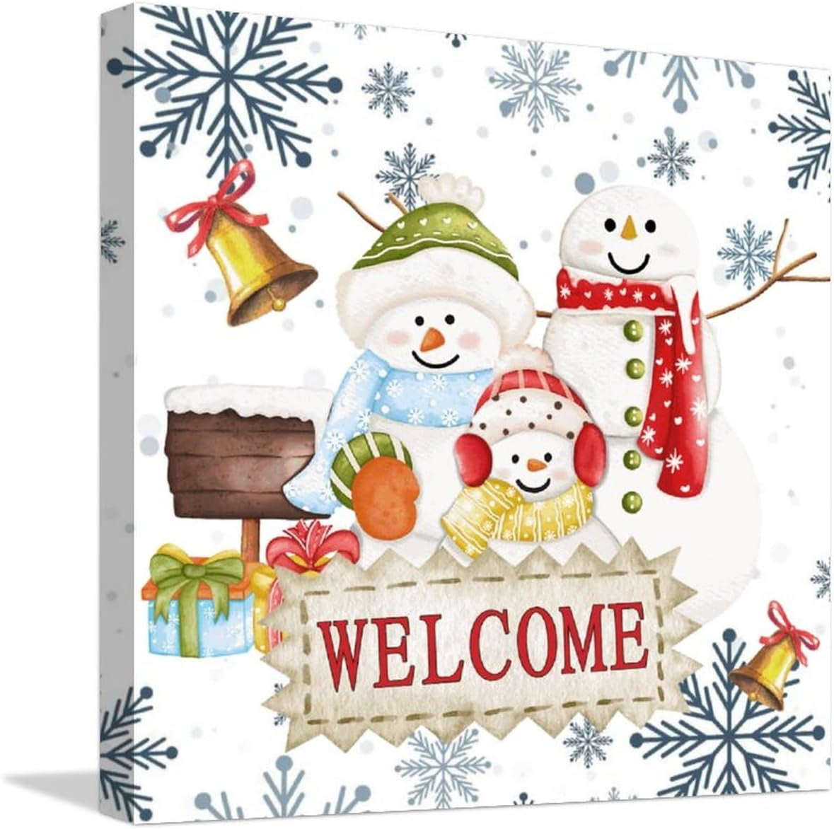 AABERIC Christmas Welcome Canvas Print Winter Snowman Bell Canvas Wall ...