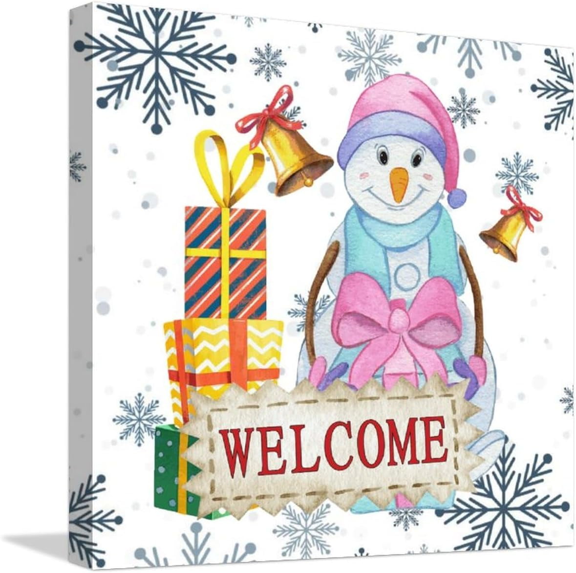 AABERIC Christmas Welcome Canvas Print Winter Snowman Bell Canvas Wall ...
