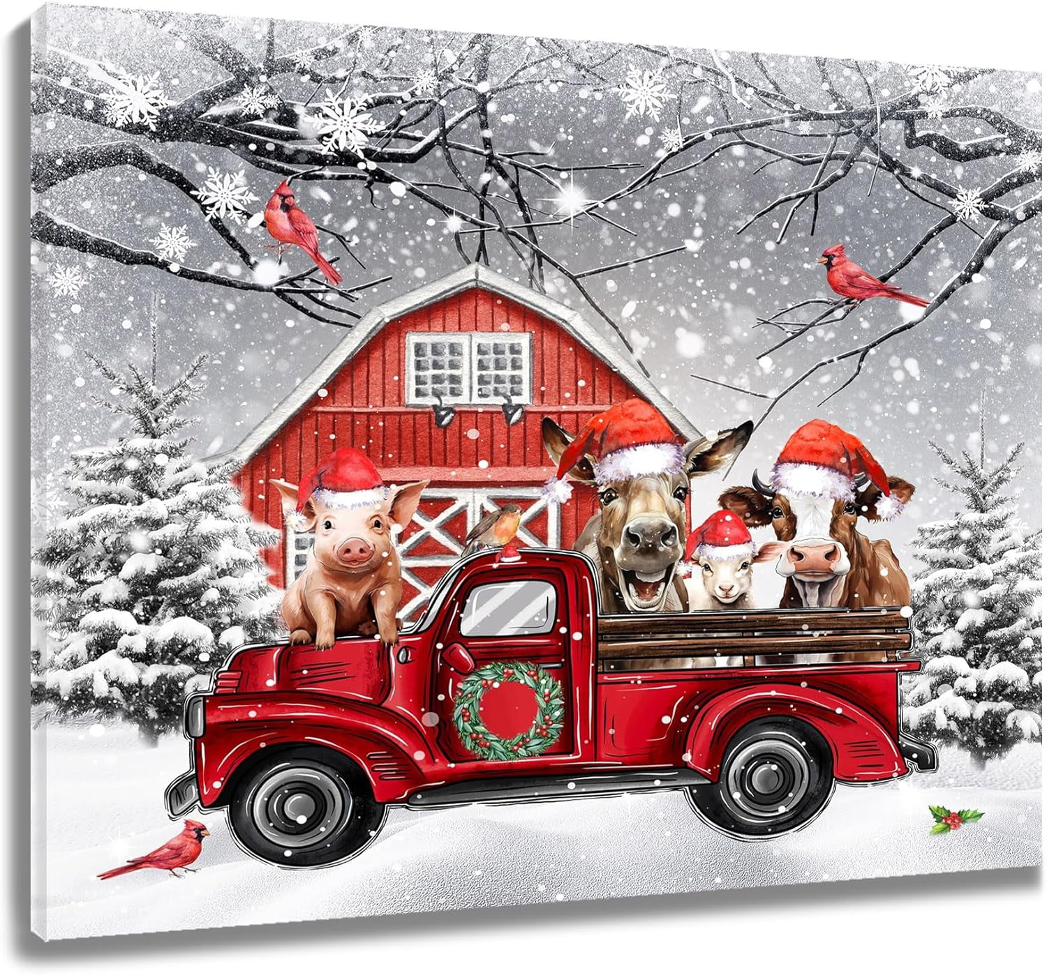 AABERIC Christmas Winter Wall Art for Grey Snowman and Red Cardinal on ...