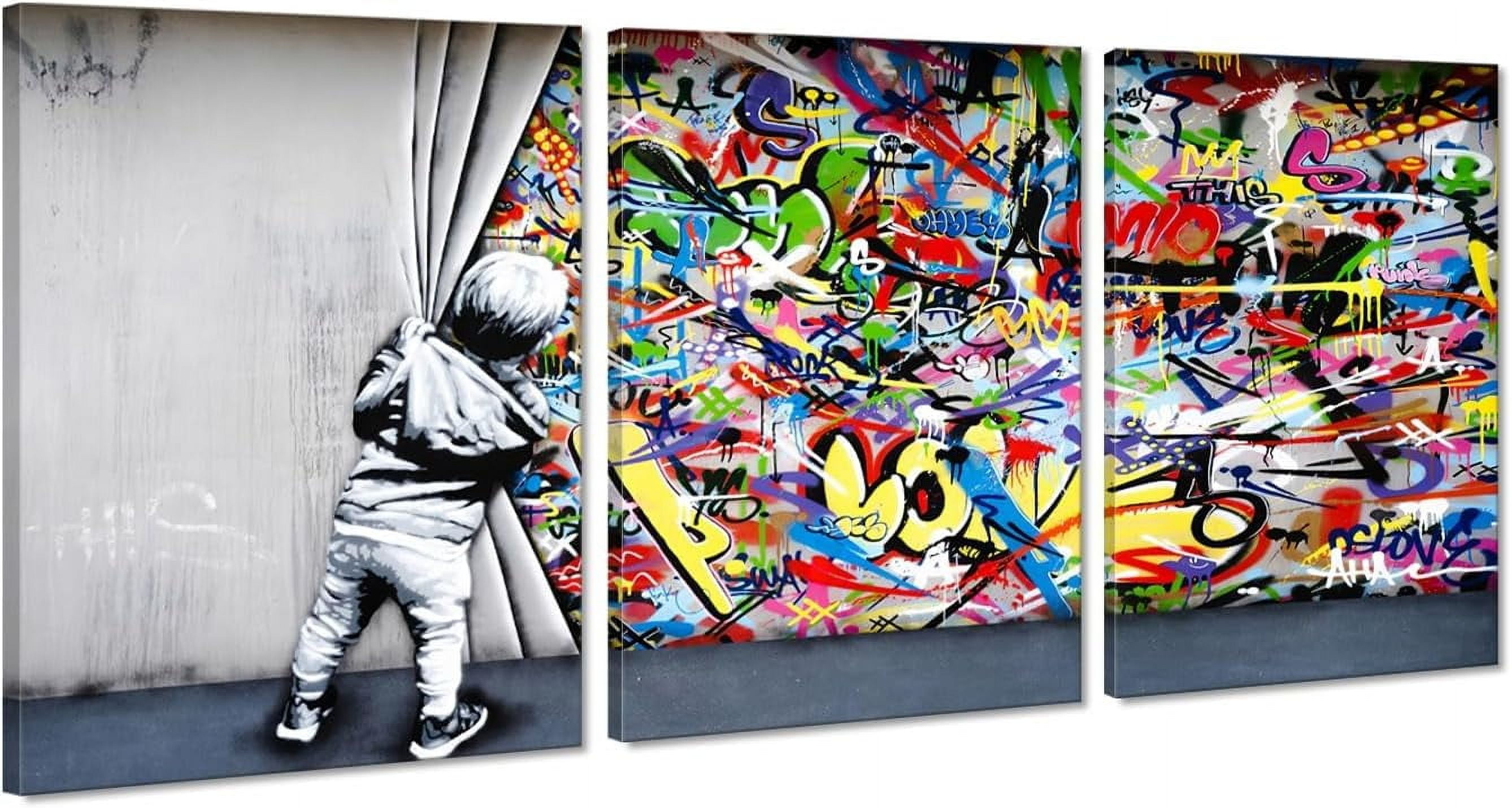 AABERIC Classic Street Art Banksy Graffiti Wall Art Behind The Curtain ...