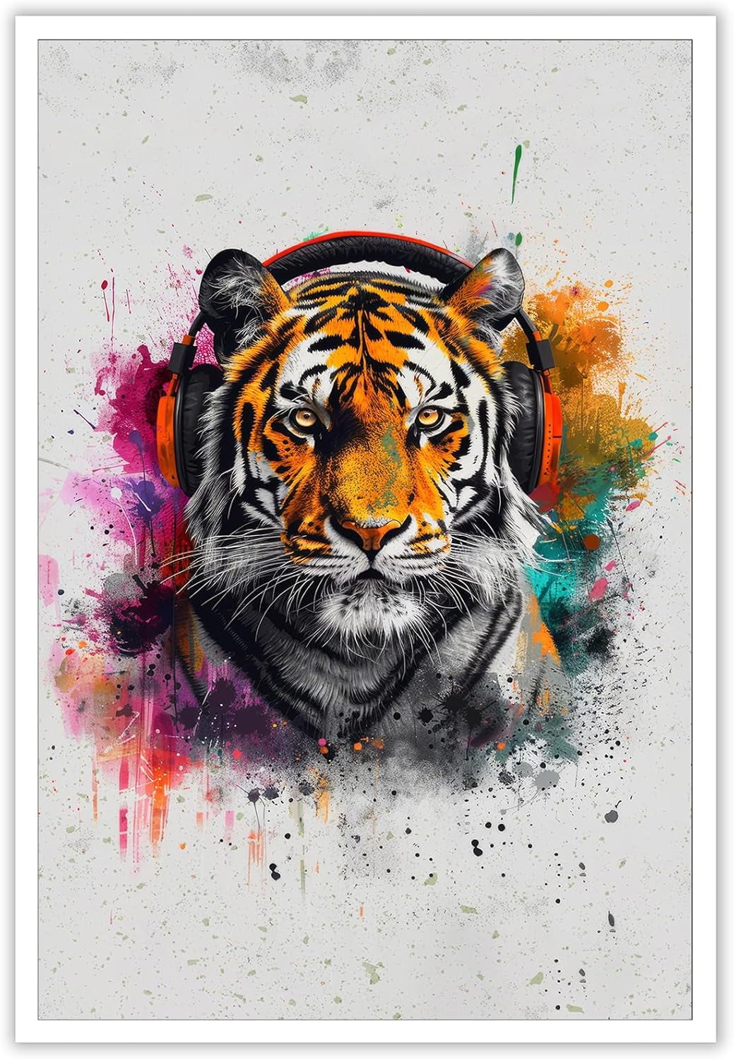AABERIC Colorful Animal Graffiti Wall Art Funny Tiger With Headphone ...