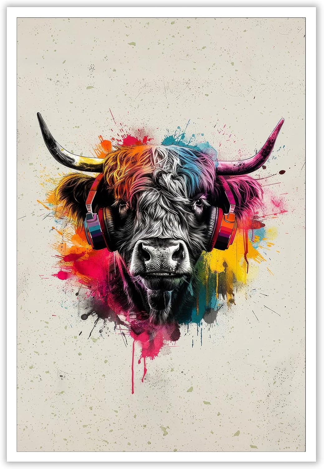 AABERIC Colorful Animal Graffiti Wall Art Funny highland cow With ...