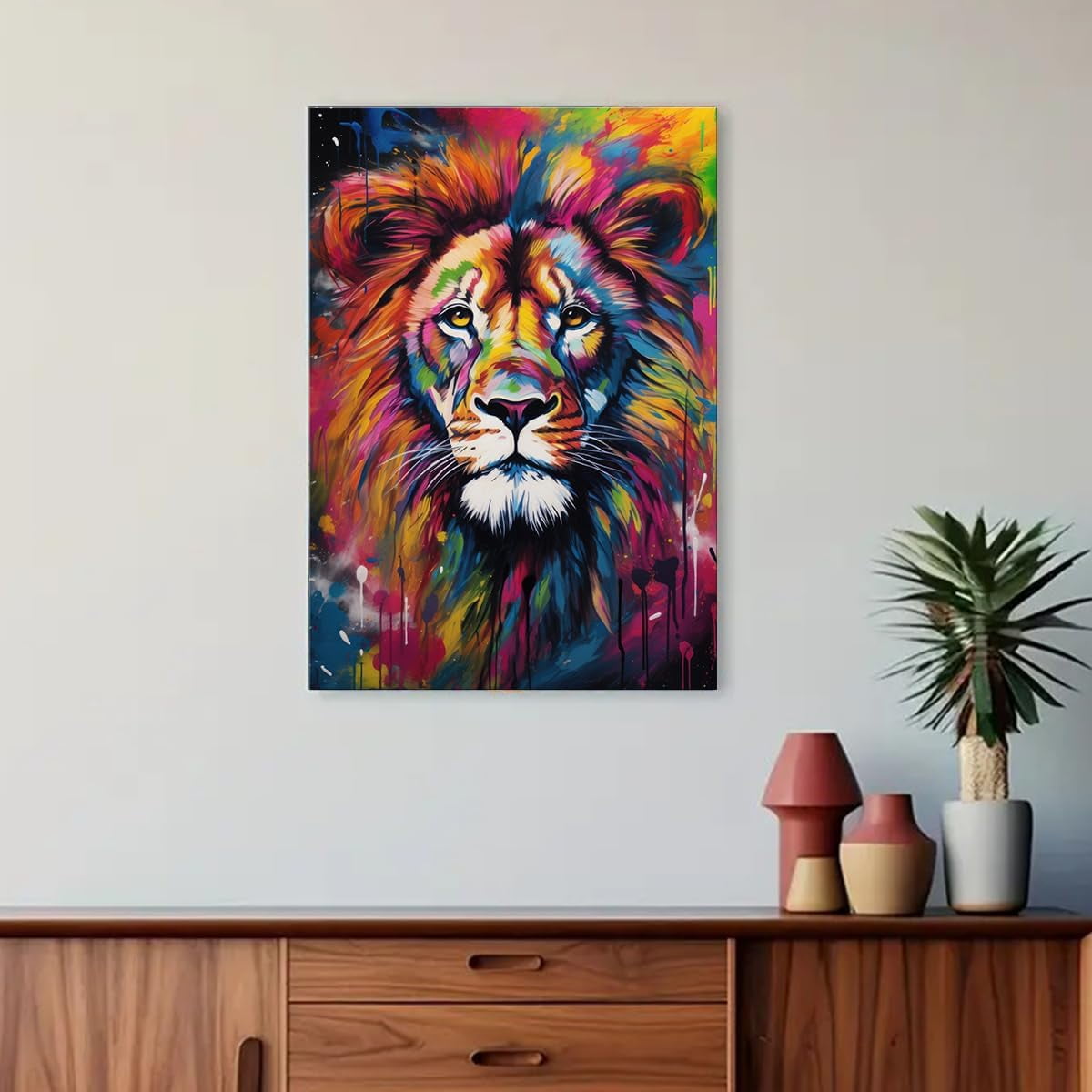 AABERIC Colorful Lion Canvas Wall Art Framed, Majestic Multicolored ...
