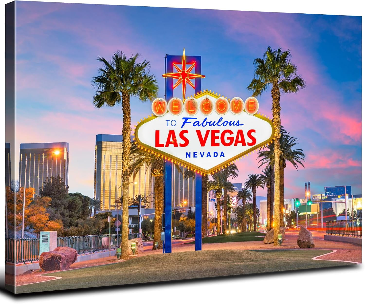 AABERIC Colourful Las Vegas Wall Art Iconic City Welcome Sign Canvas ...