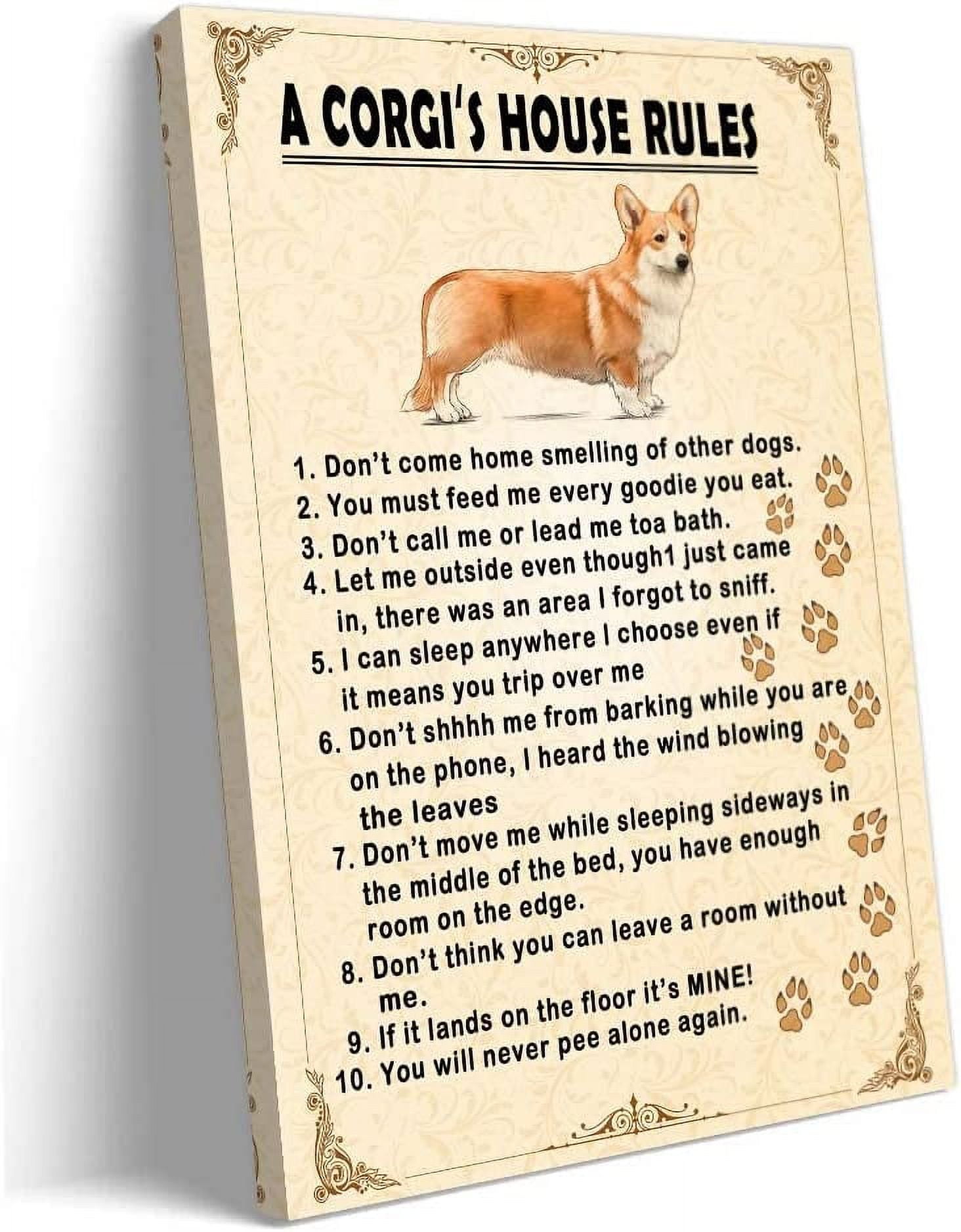 AABERIC Corgi Wall Art Dog Poster Framed Quotes Wall Art House Rules ...