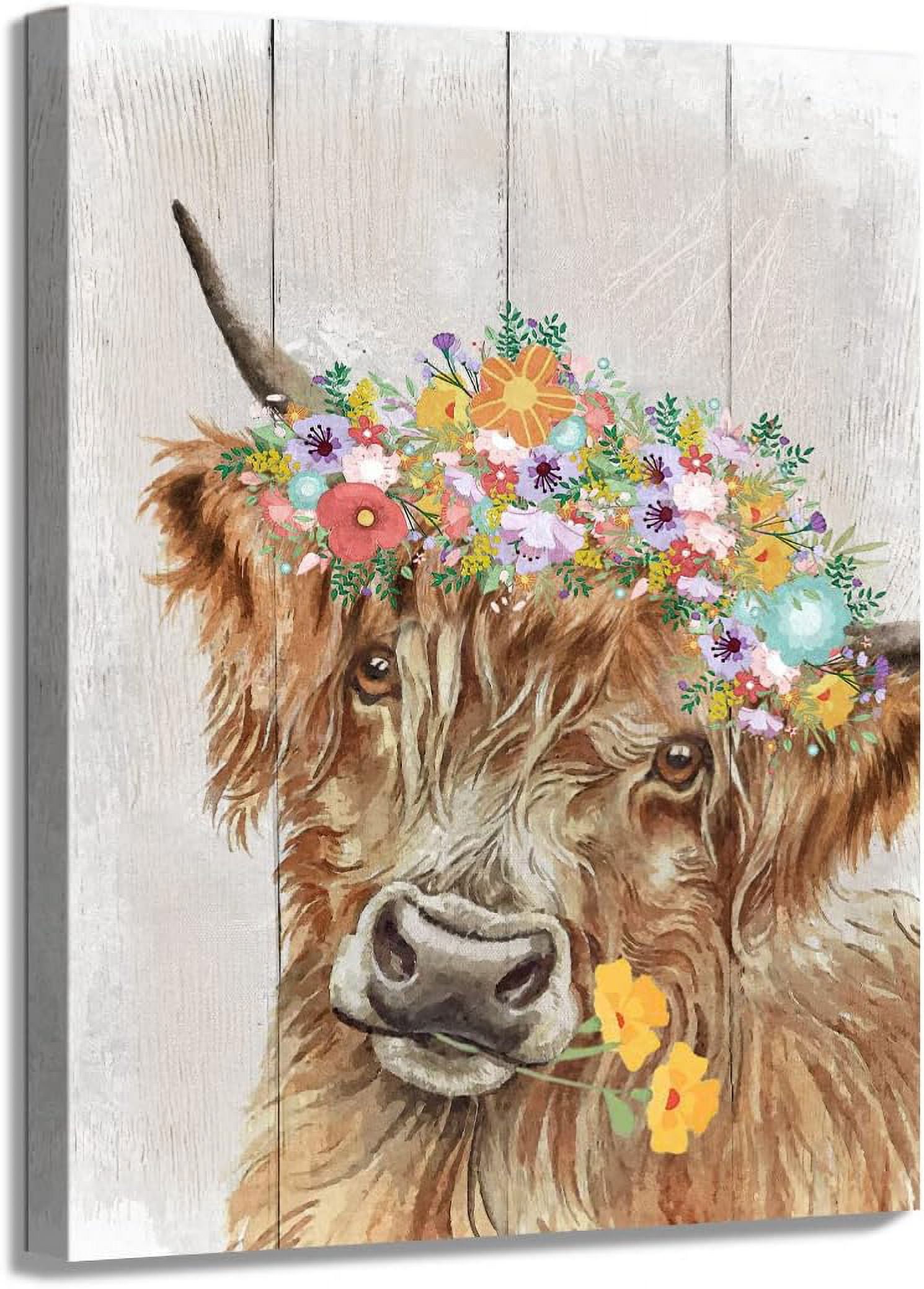AABERIC Country Farmhouse Highland Cow Canvas Print Wall Decor Funny ...