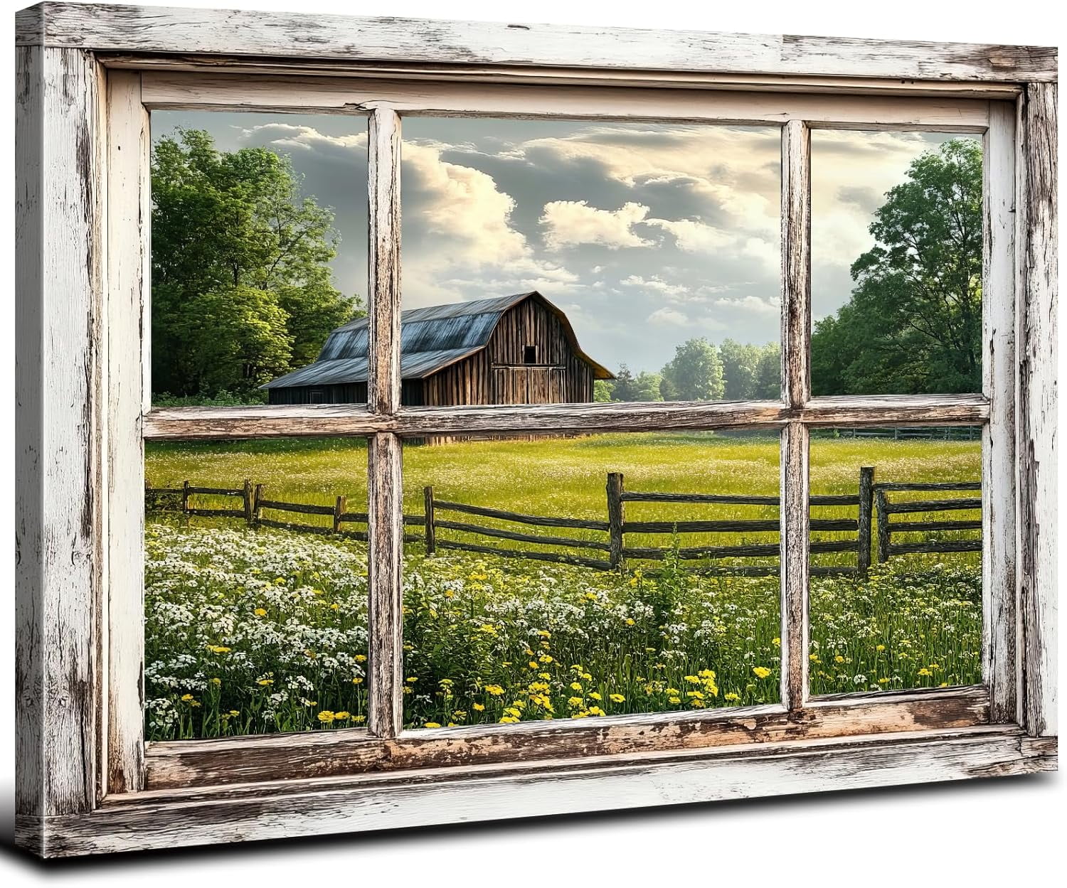 AABERIC Country Flowers Wall Art Outdoor Landscape Fake Window Picture ...