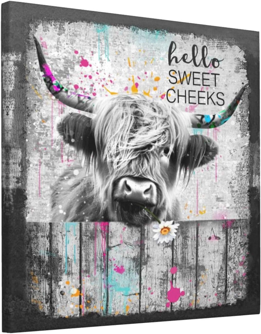 AABERIC Cow Pictures Watercolor Wildflower Wall Art Bathroom Highland Cow Wall Art Highland Cow ...