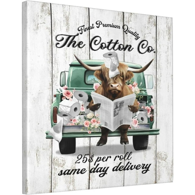 AABERIC Cow Pictures Watercolor Wildflower Wall Art Bathroom Highland Cow Wall Art Highland Cow ...