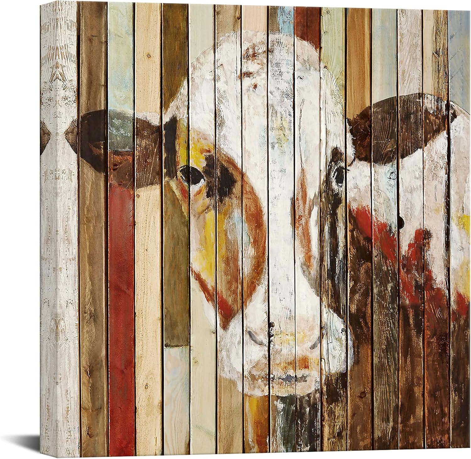 AABERIC Cow Wall Art Canvas Rustic Farm Animal on Vintage Wooden Board ...