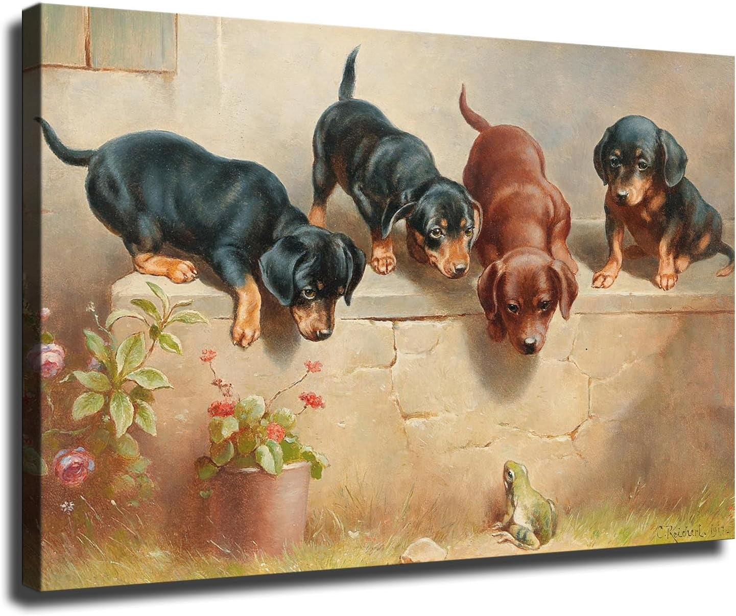 AABERIC Curious Dachshund Puppy and Frog Animal Poster Canvas Wall Art ...