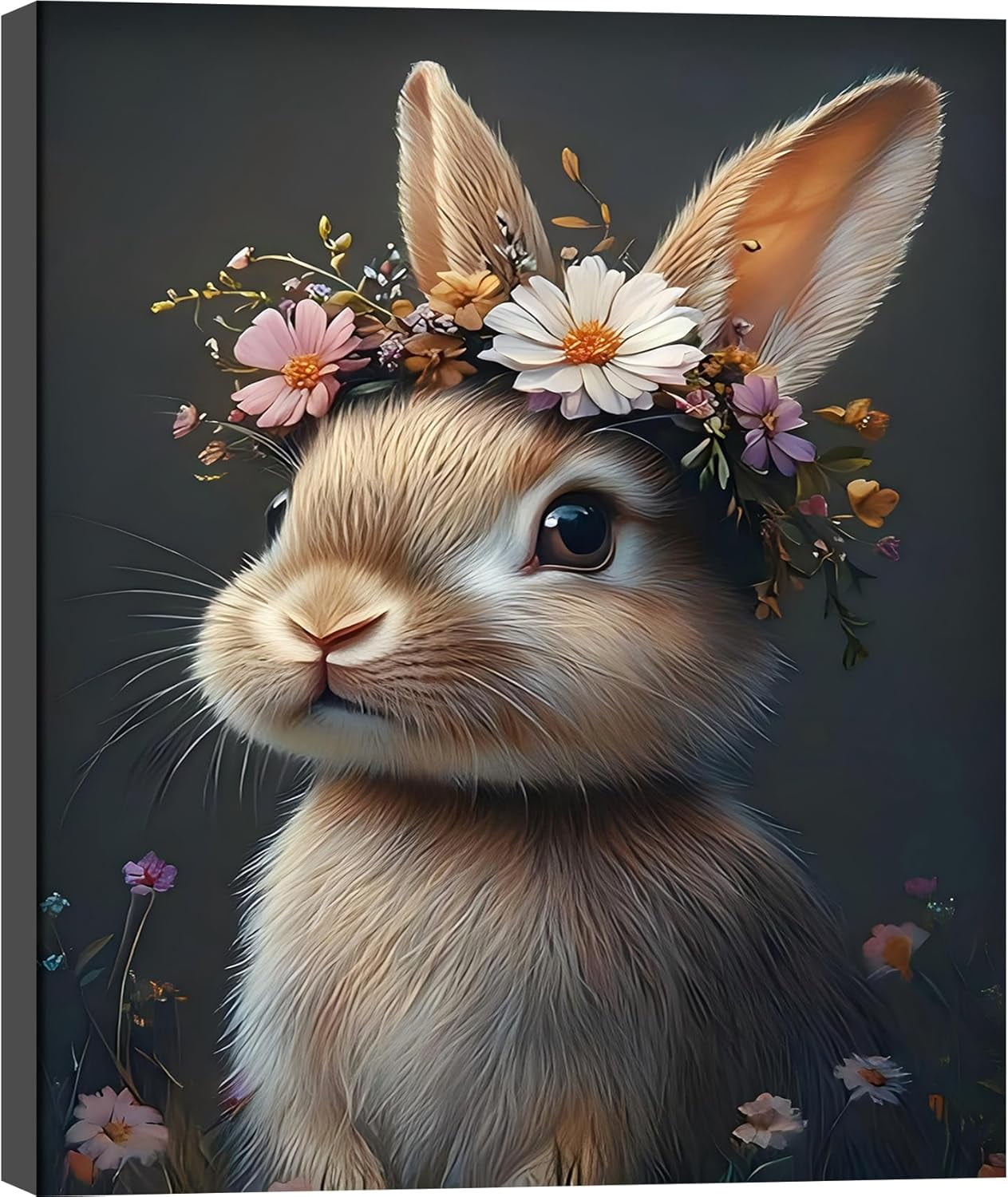 AABERIC Cute Easter Bunny Rabbit Canvas Wall Art Print, Flower Animal ...
