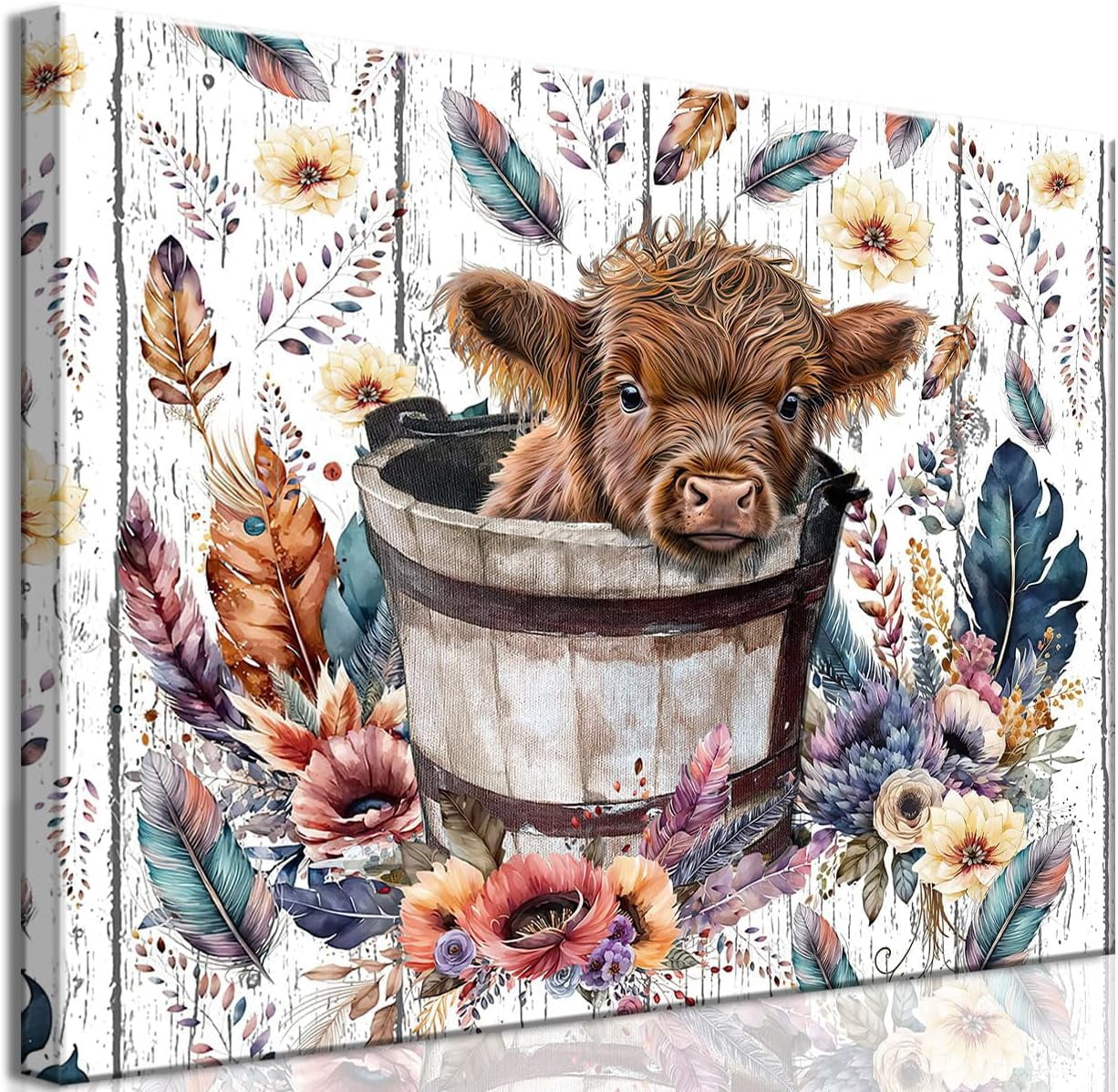 AABERIC Cute Highland Cow Baby Bucket Canvas Wall Art Rustic Bathroom ...