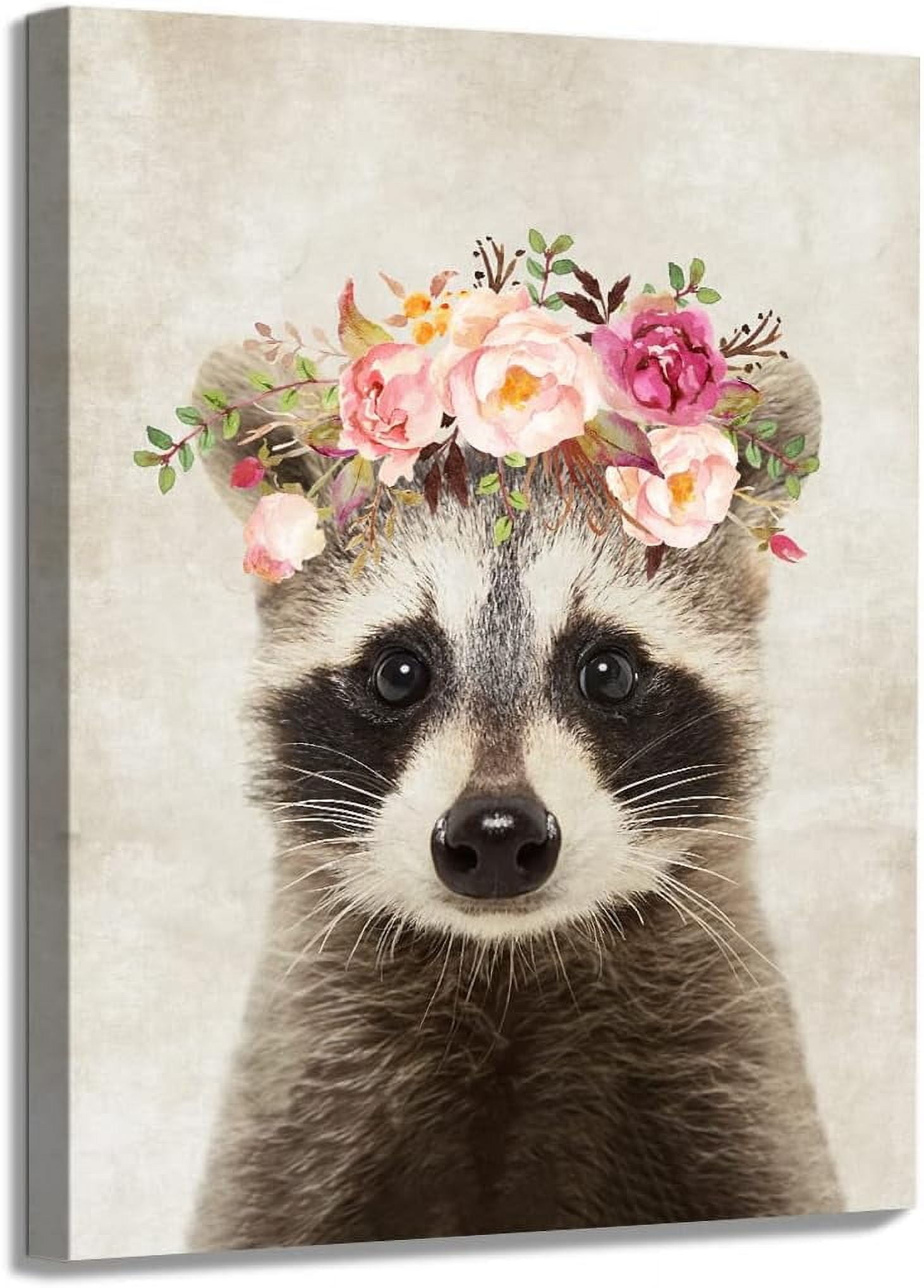 AABERIC Cute Raccoon Canvas Painting Retro Animal Portrait Wall Art ...