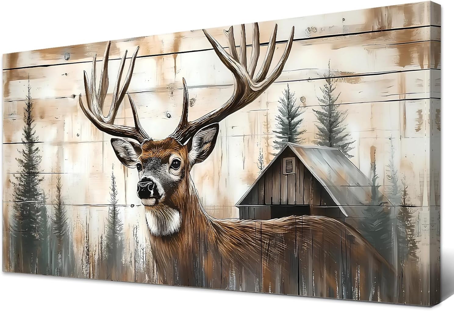 AABERIC Deer Canvas Wall Art Farmhouse Cabin Wall Decor Rustic Deer ...