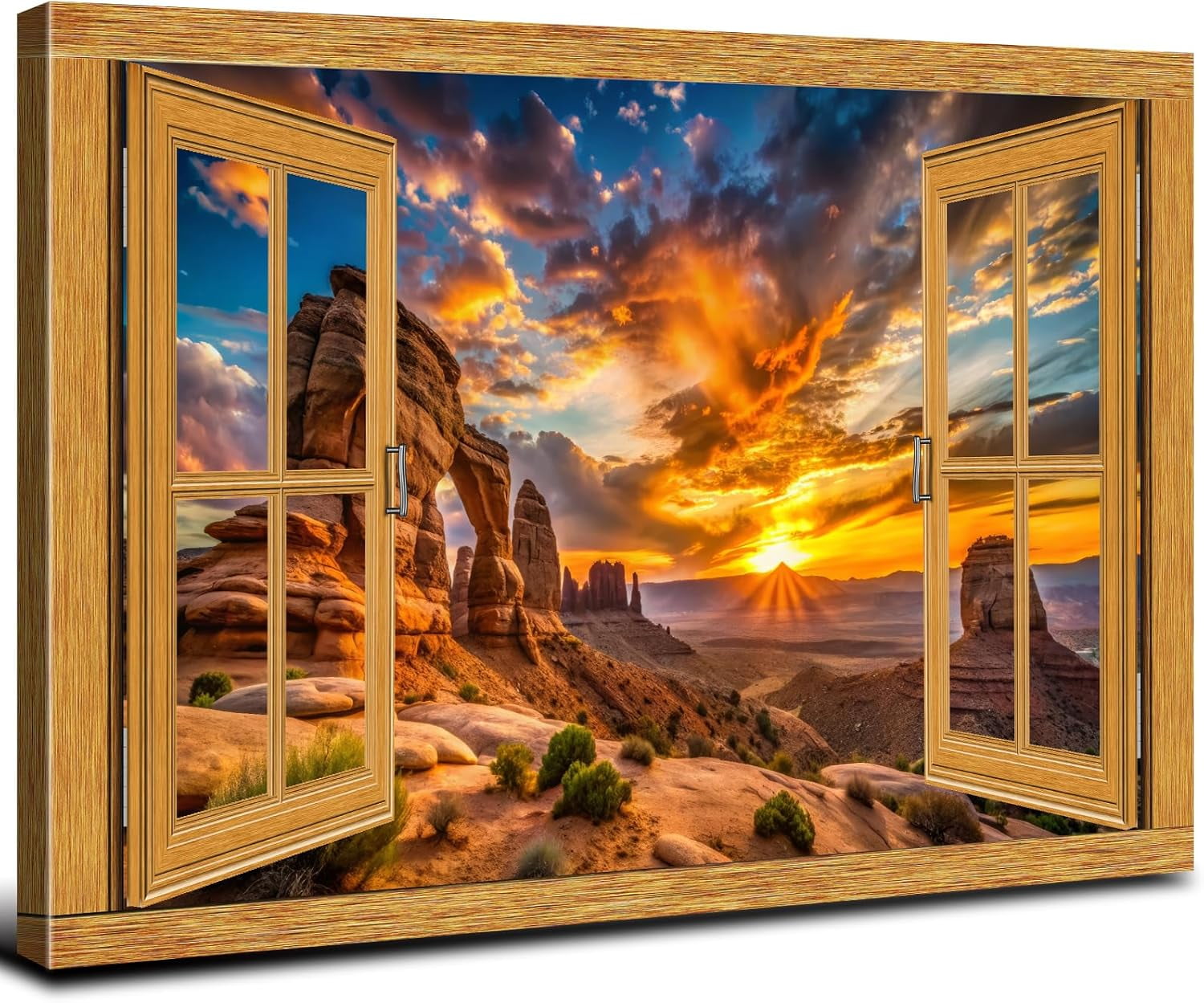AABERIC Desert Scenery Canvas Wall Art Fake Window View Monument Valley ...
