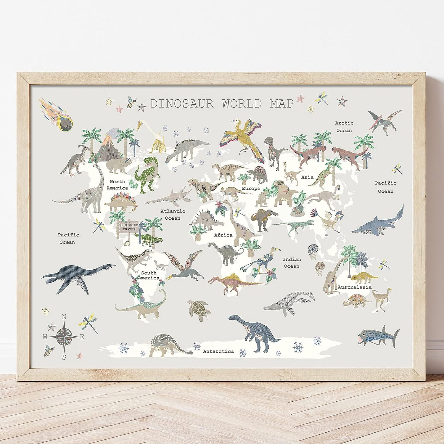 AABERIC Dinosaur Map Art Dinosaur Wall Art Watercolor Dinosaur Print ...