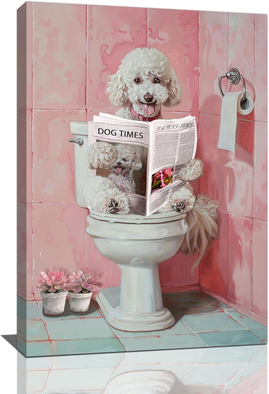 AABERIC Dog Wall Art Cute Poodle On The Toilet Reading Newspaper ...