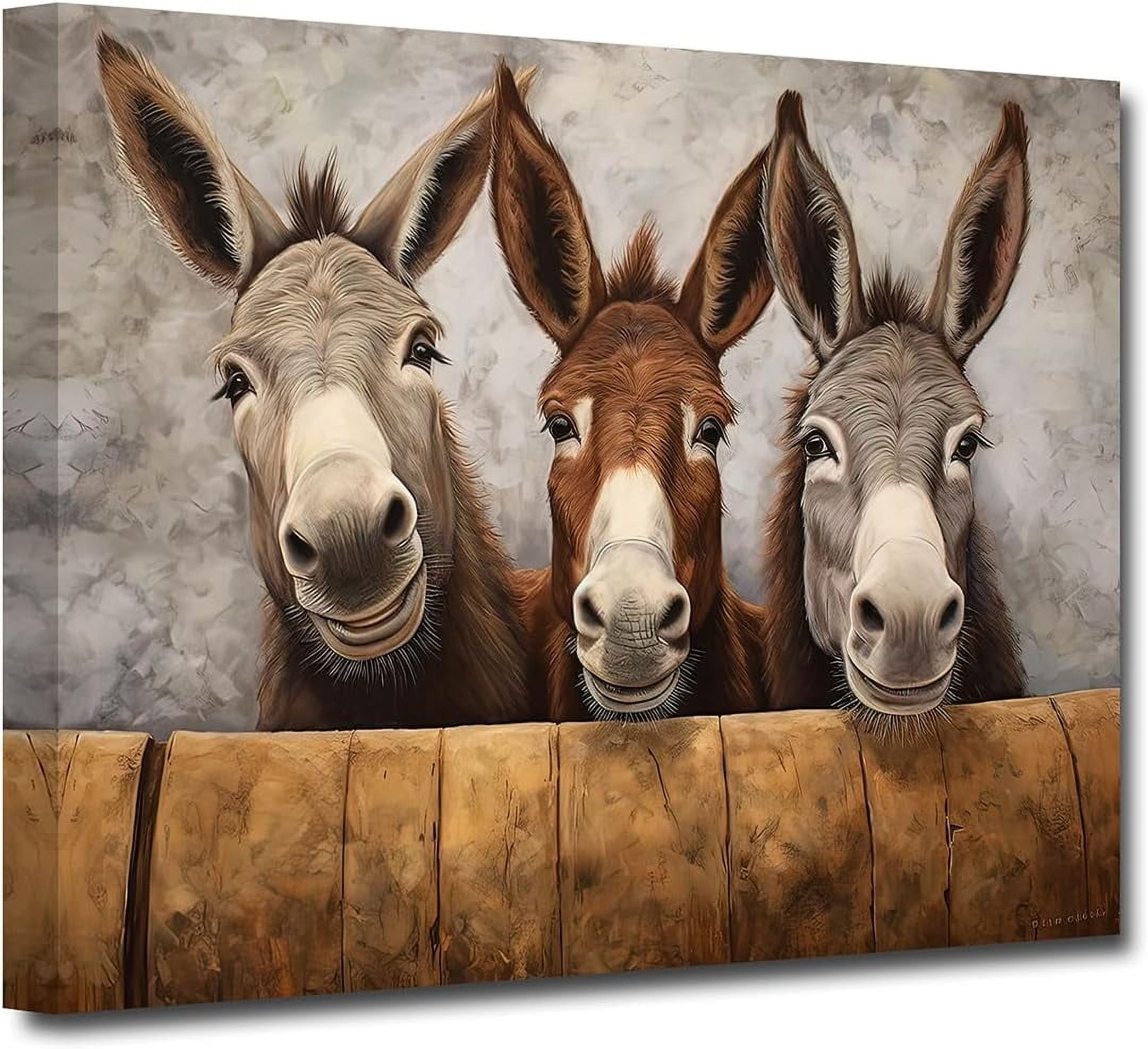 AABERIC Donkey Canvas Wall Art Funny Rustic Donkey Portraits Poster ...